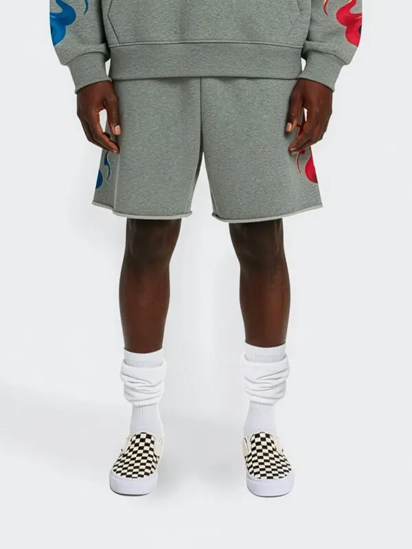 BARROW Cotton Jogging Shorts With Graphic Flame Print - Grey