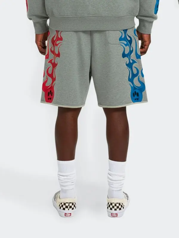 BARROW Cotton Jogging Shorts With Graphic Flame Print - Grey