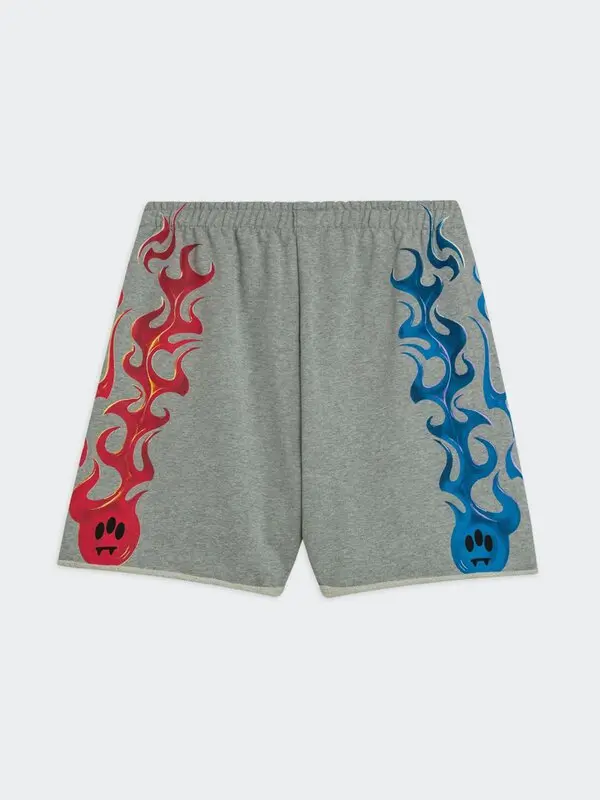 BARROW Cotton Jogging Shorts With Graphic Flame Print - Grey