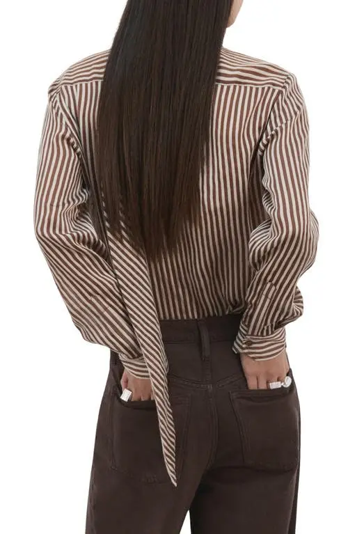 Mango Striped Tie Neck Top