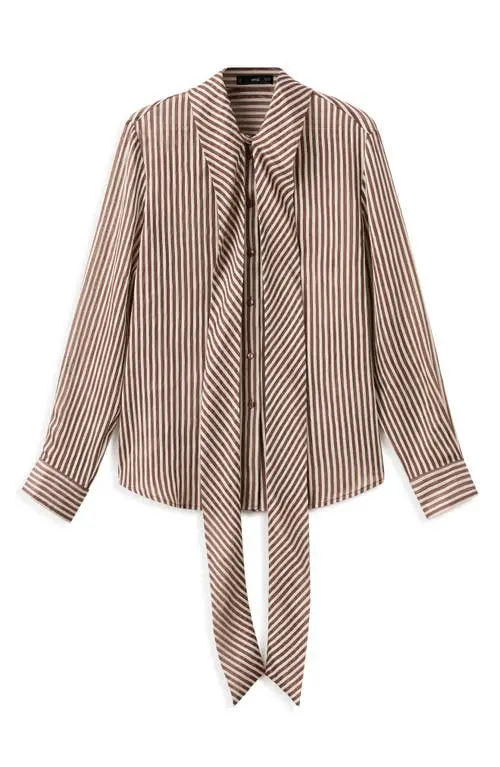Mango Striped Tie Neck Top