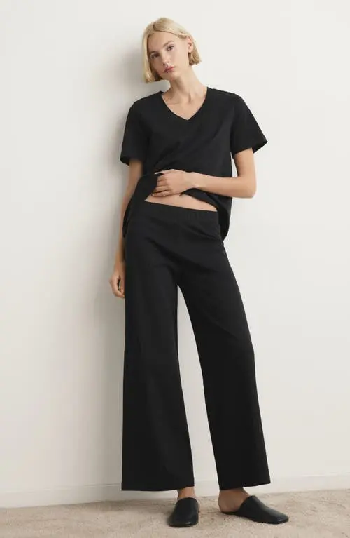Mango Solid Cotton Pajama Pants - Black