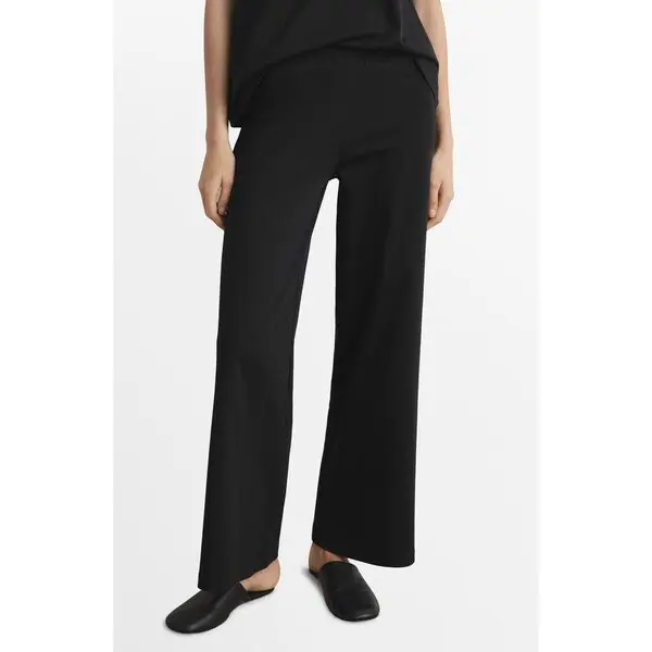 Mango Solid Cotton Pajama Pants - Black