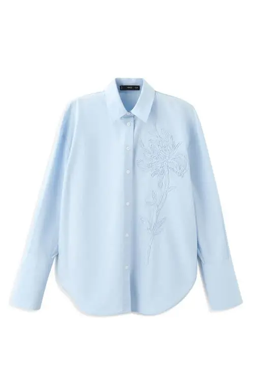 Mango Embroidered Floral Button-up Shirt