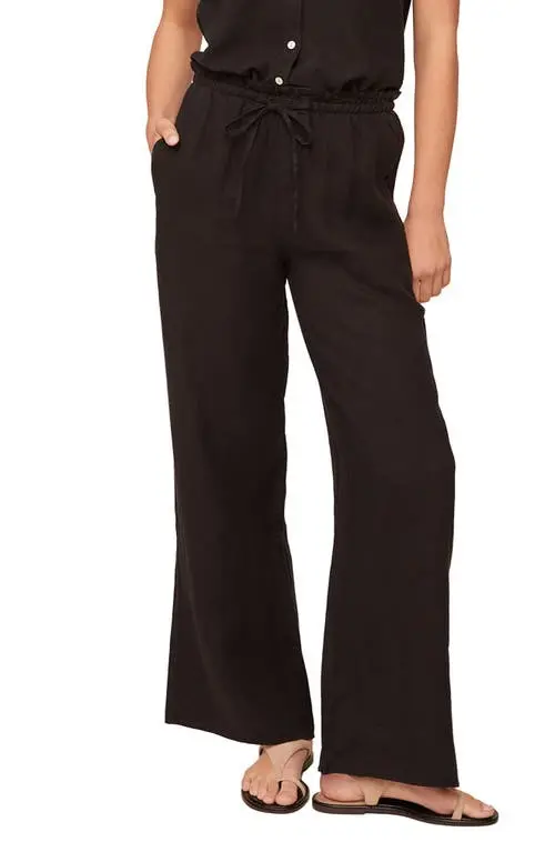 Bella Dahl Ruffle Waist Wide Leg Linen Pants - Black
