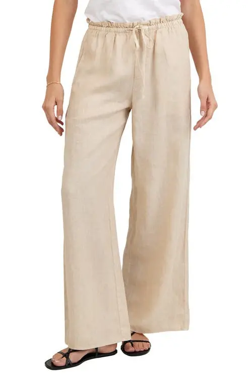 Bella Dahl Ruffle Waist Wide Leg Linen Pants - Linen Sand