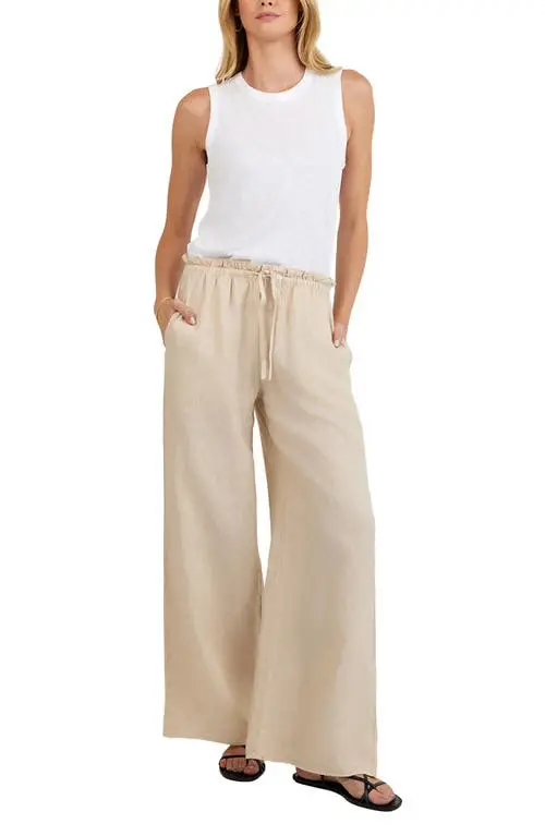 Bella Dahl Ruffle Waist Wide Leg Linen Pants - Linen Sand