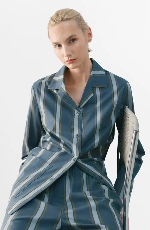 Mango Stripe Cotton Button-up Pajama Shirt