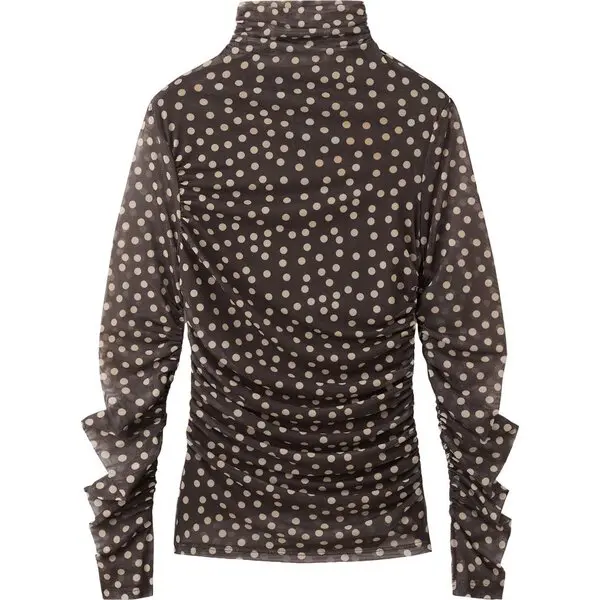 Mango Polka Dot Ruched Mesh Top - Brown