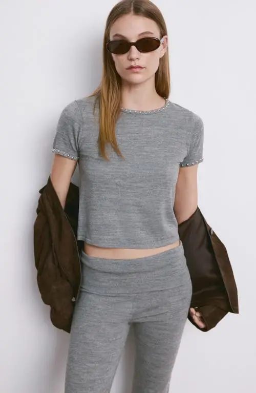 Mango Studded Short Sleeve Sweater