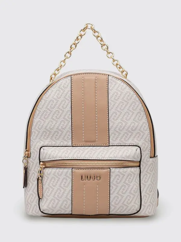 Liu Jo Grained Faux Leather Backpack With All-over Monogram - Beige