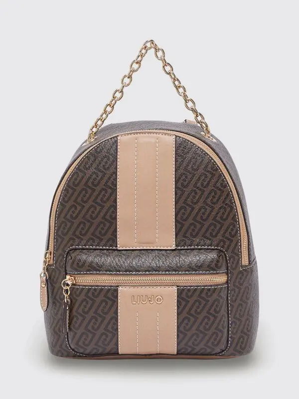 Liu Jo Monogrammed Backpack With Chain Detail - Brown