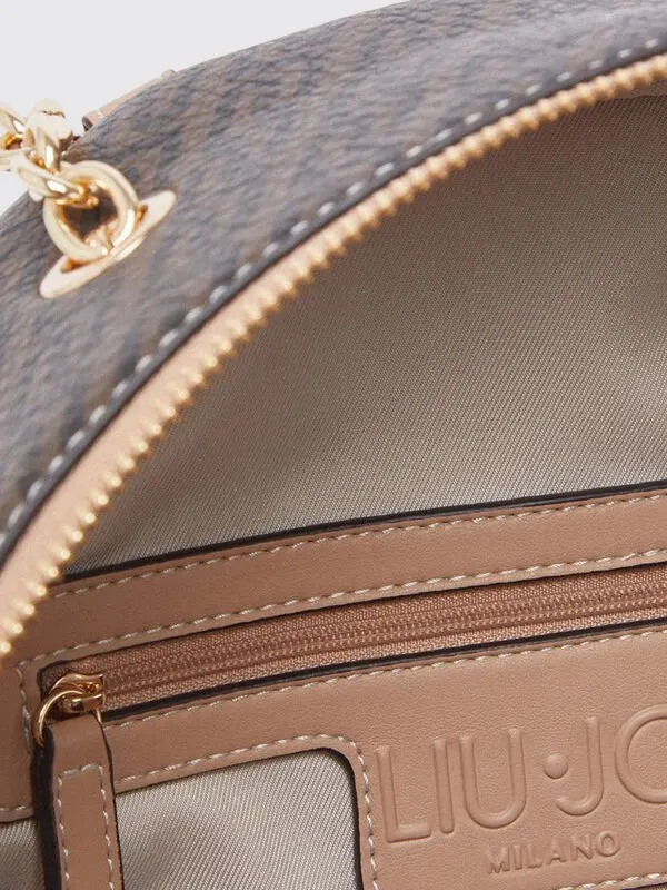 Liu Jo Grained Faux Leather Backpack With All-over Monogram - Brown