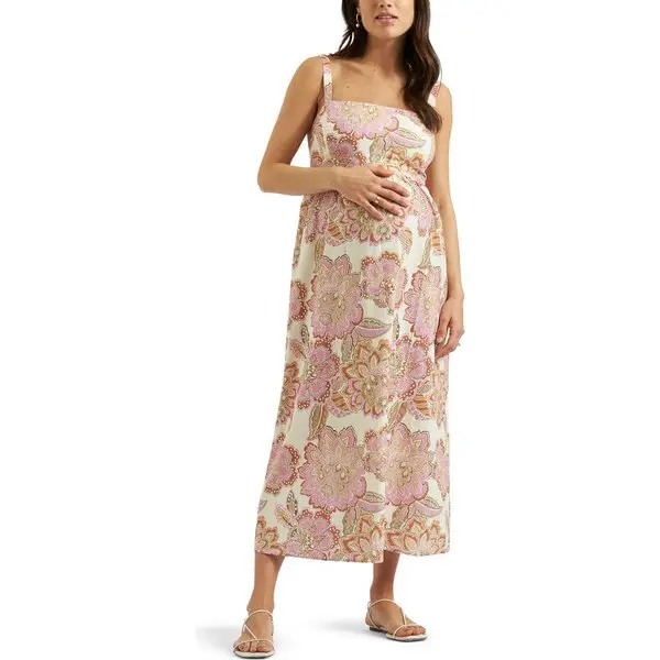 RIPE MATERNITY Tie Back Linen Dress - Pink