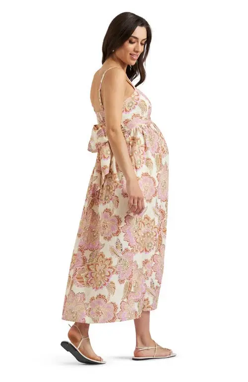 RIPE MATERNITY Hope Tie Back Linen Blend Maxi Dress