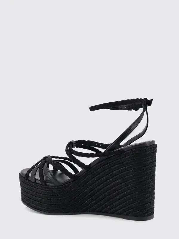 JIMMY CHOO Nyra Wedge Sandal In Woven Leather And Suede - Black