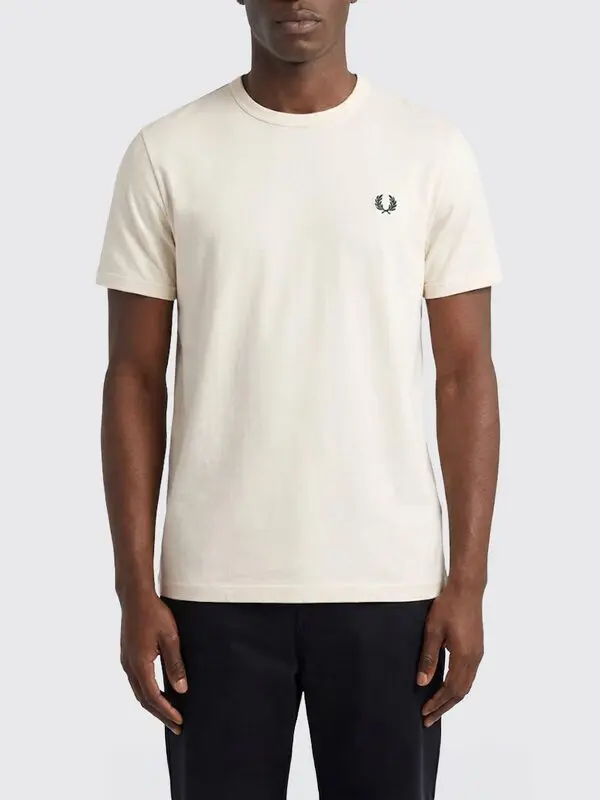 Fred Perry Cotton T-shirt With Mini Logo - Beige