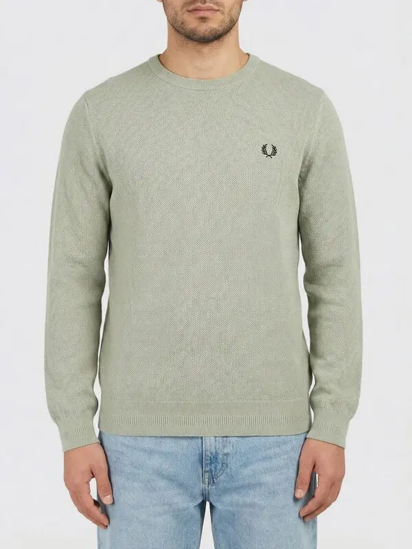 Fred Perry Crew Neck Sweater With Embroidered Logo - Green