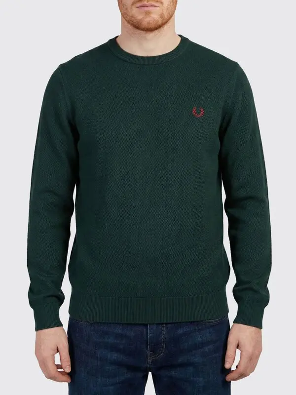 Fred Perry Crew Neck Sweater With Embroidered Logo - Navy