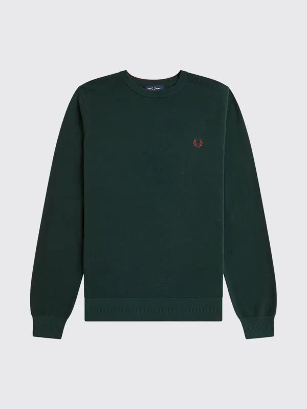 Fred Perry Crew Neck Sweater With Embroidered Logo - Navy