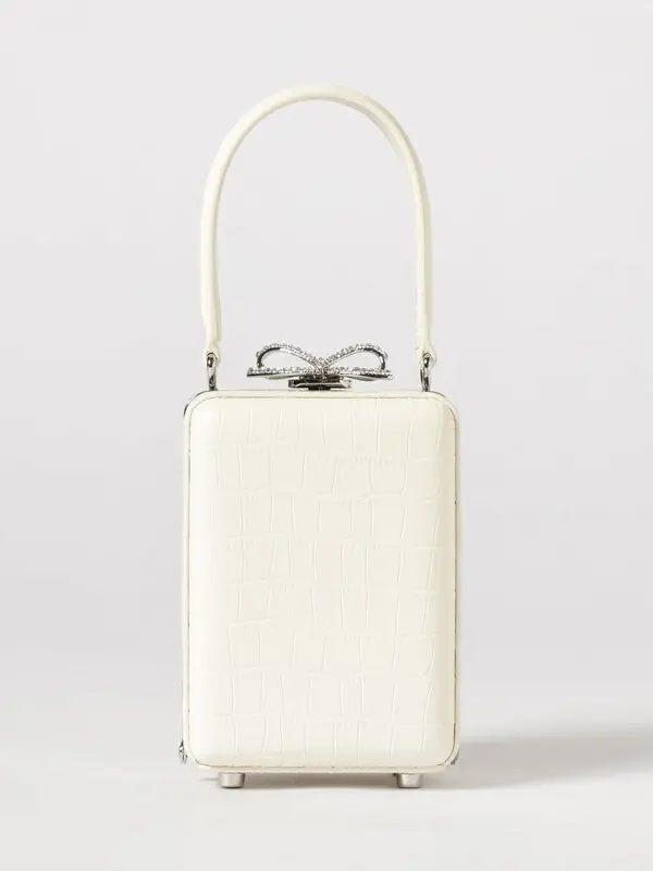 SELF-PORTRAIT Crocodile Print Leather Bag With Rhinestone Embellishment - Cream