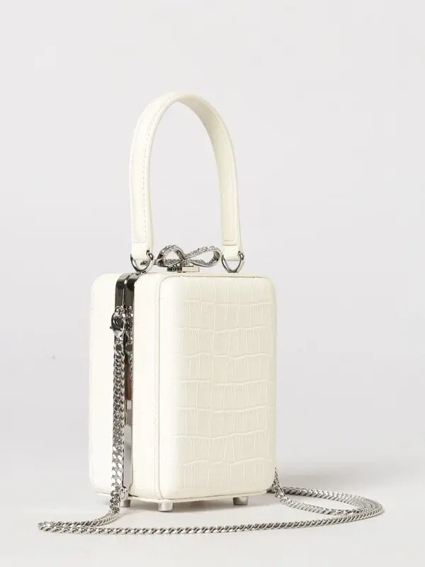 SELF-PORTRAIT Crocodile Print Leather Bag With Rhinestone Embellishment - Cream