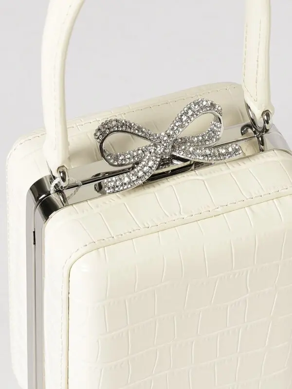 SELF-PORTRAIT Crocodile Print Leather Bag With Rhinestone Embellishment - Cream