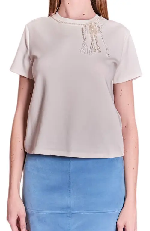 English Factory Imitation Pearl Trim Top
