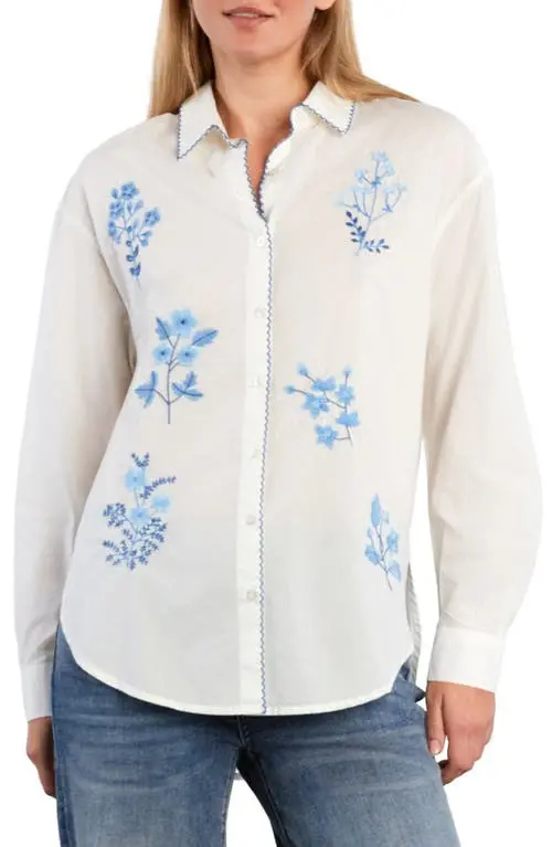 BILLY T Poetic Floral Embroidered Button-up Shirt - Bright White