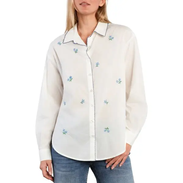 BILLY T Floral Embroidered Button-up Shirt - Bright White