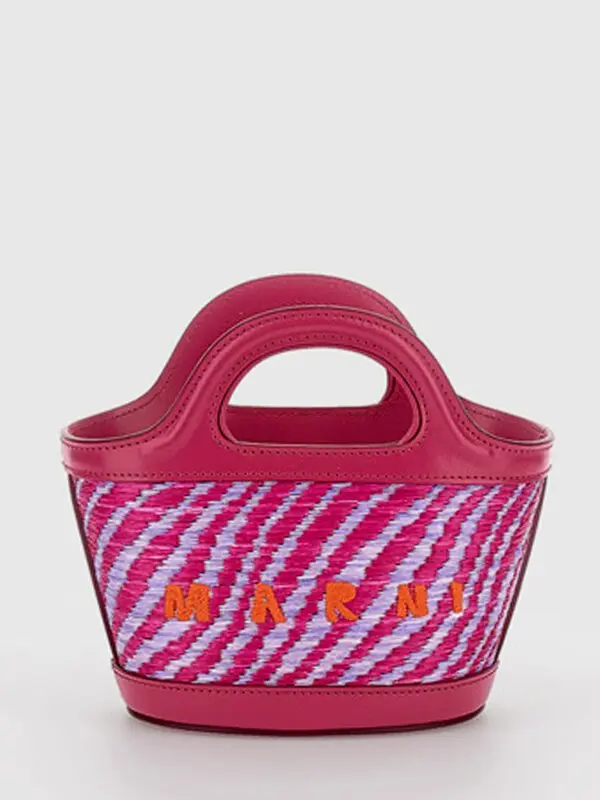 Marni Tropicalia Mini Raffia And Leather Bag - Violet