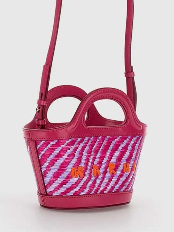 Marni Tropicalia Mini Raffia And Leather Bag - Violet