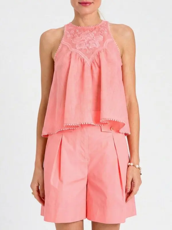 TWINSET Embroidered Sleeveless Linen & Cotton Top