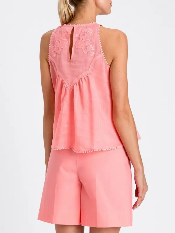 TWINSET Embroidered Sleeveless Linen & Cotton Top