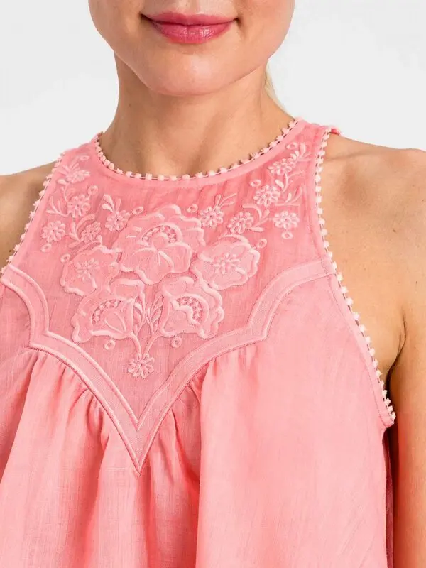 TWINSET Embroidered Sleeveless Linen & Cotton Top
