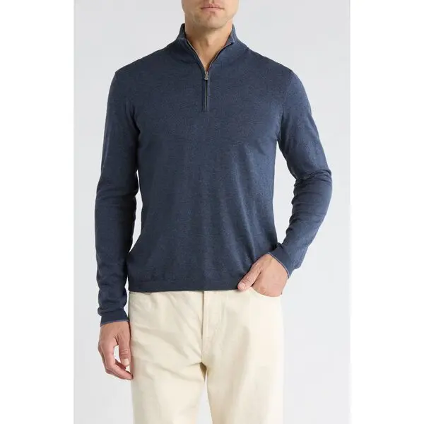 JACK VICTOR Daniel Quarter-zip Cotton Sweater - Washed Navy