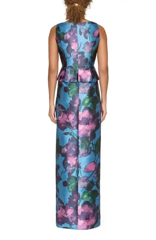 KAY UNGER Celeste Column Gown - Spring Aqua Multi
