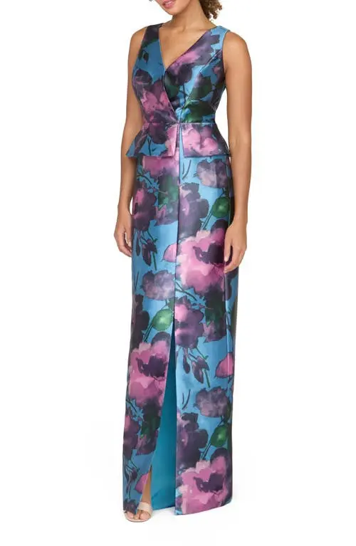 KAY UNGER Celeste Column Gown - Spring Aqua Multi