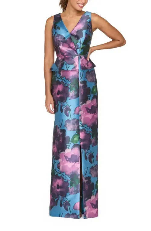 KAY UNGER Celeste Column Gown - Spring Aqua Multi