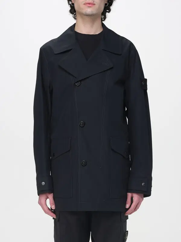 Stone Island Double Breasted Coat - Black