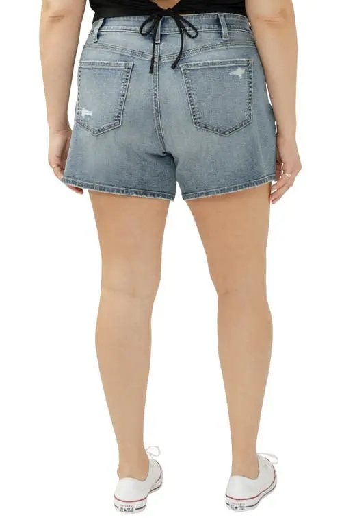 SILVER JEANS CO. Exposed Button Mid Rise Denim Boyfriend Shorts - Summers Beach