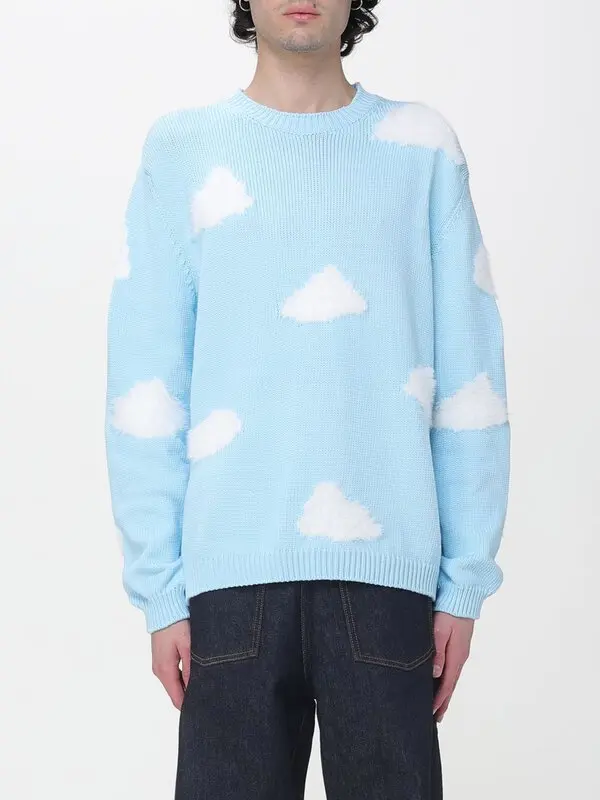 Moschino Cloud Embroidered Cotton Blend Sweater - Gnawed Blue