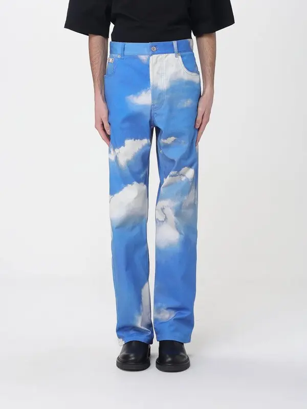 Moschino Printed Denim Straight Leg Jeans - Gnawed Blue