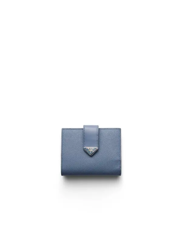Prada Small Saffiano And Smooth Leather Wallet - Blue