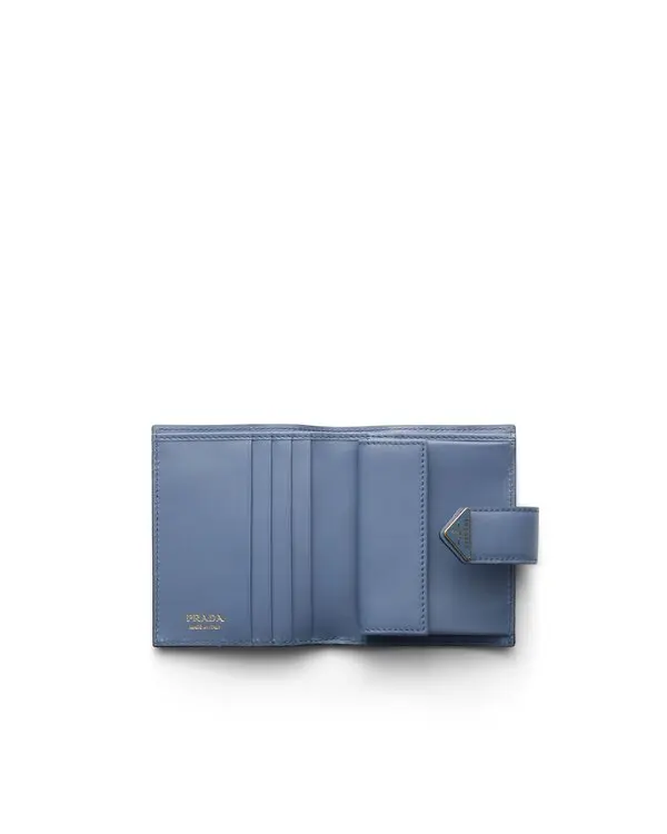 Prada Small Saffiano And Smooth Leather Wallet - Blue