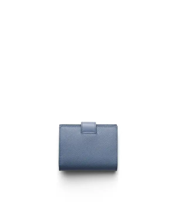 Prada Small Saffiano And Smooth Leather Wallet - Blue