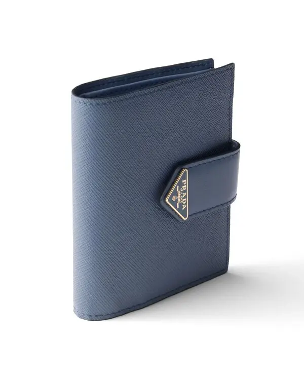 Prada Small Saffiano And Smooth Leather Wallet - Blue