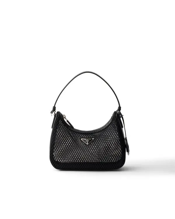 Prada Re-edition 2005 Mesh And Brushed Leather Bag - Black