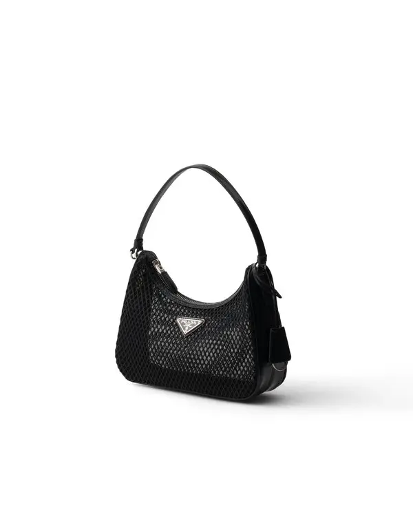 Prada Re-edition 2005 Mesh And Brushed Leather Bag - Black