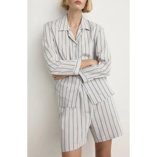 Mango Stripe Button-up Pajama Shirt - Grey